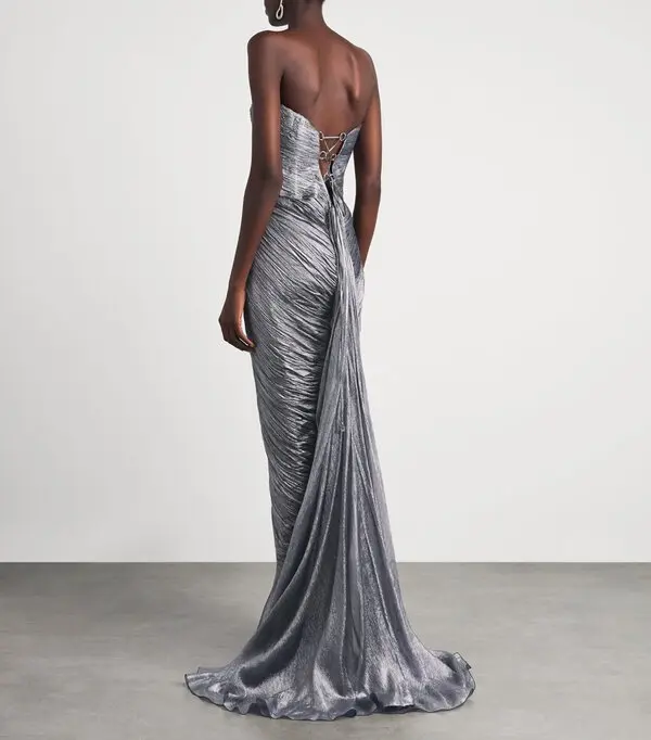 MARIA LUCIA HOHAN Metallic Silk Draped Gown - Blue