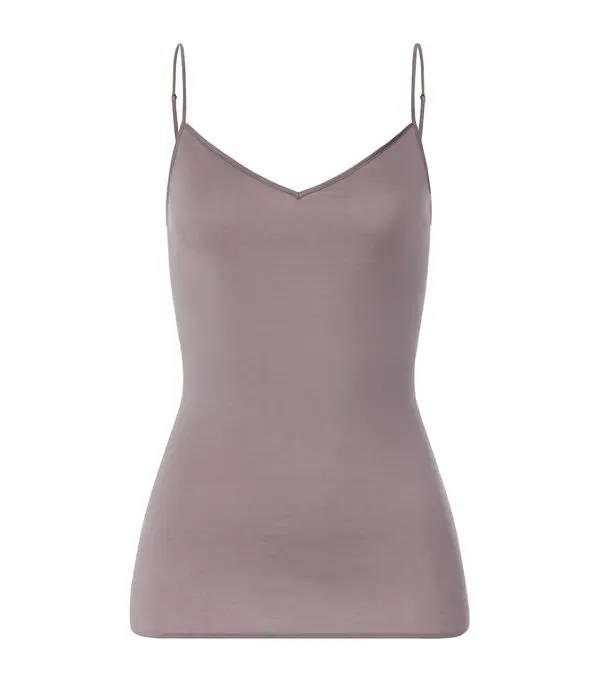 Hanro Cotton Seamless Spaghetti Strap V-neck Tank Top