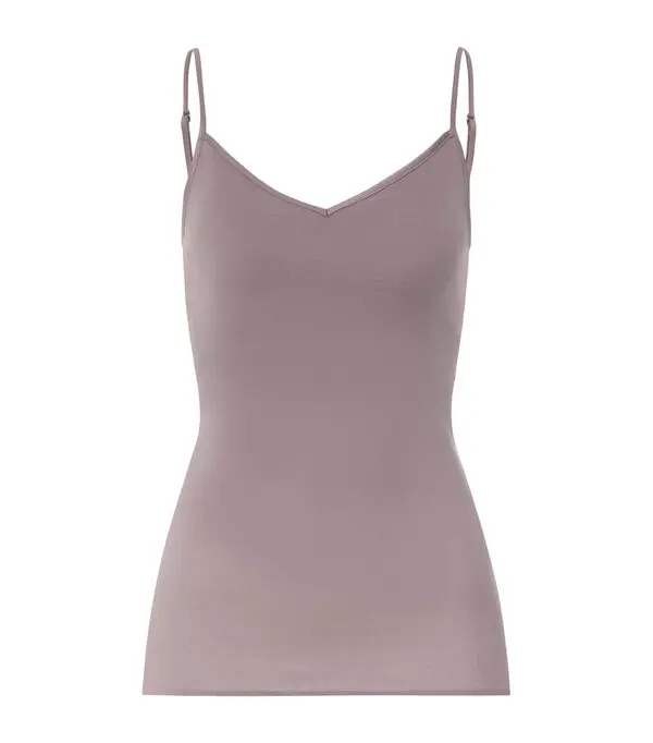 Hanro Cotton Seamless Spaghetti Strap V-neck Tank Top With Removable Pads