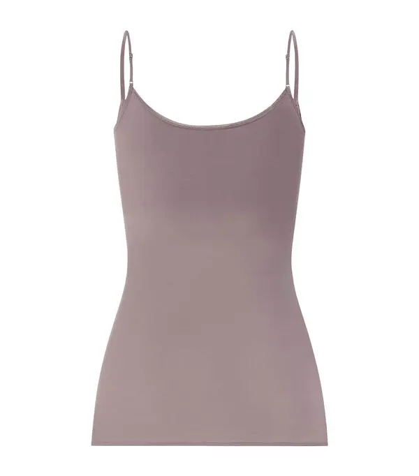 Hanro Cotton Seamless Spaghetti Strap V-neck Tank Top With Removable Pads