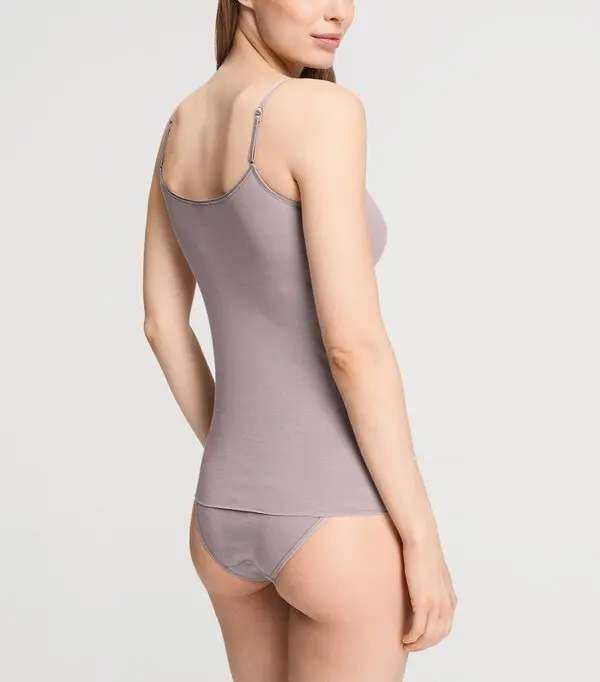 Hanro Cotton Seamless Spaghetti Strap V-neck Tank Top With Removable Pads