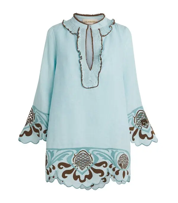 Lug Von Siga Linen Embroidered Tess Mini Dress - Blue