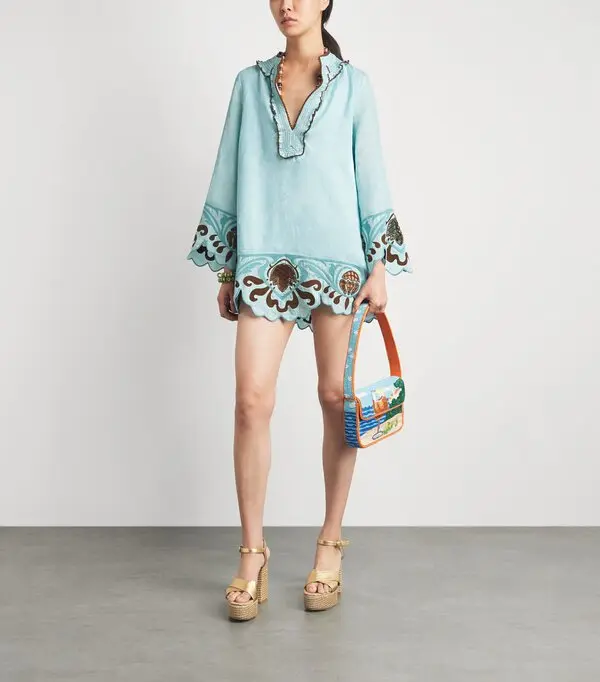 Lug Von Siga Linen Embroidered Tess Mini Dress - Blue