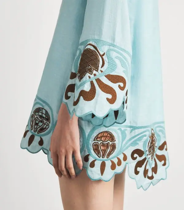 Lug Von Siga Linen Embroidered Tess Mini Dress - Blue