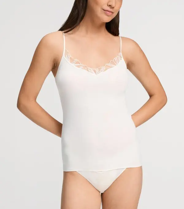 Hanro Cotton Rosaria Lace Trimmed Tank Top - Ivory