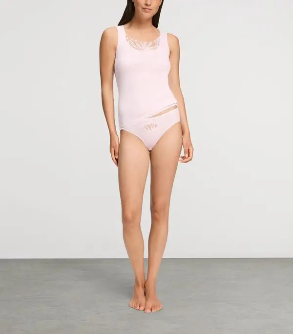 Hanro Cotton Rosaria Tank Top With Floral Embroidery - Pink