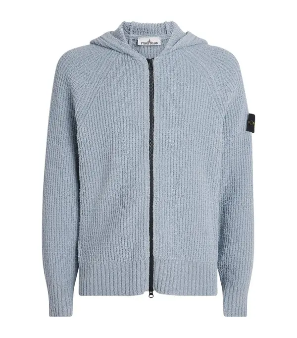 Stone Island Cotton Bouclé Zip-up Hoodie With Compass Logo