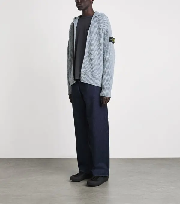 Stone Island Cotton Bouclé Zip-up Hoodie With Compass Logo