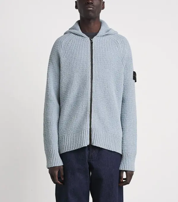 Stone Island Cotton Bouclé Zip-up Hoodie With Compass Logo