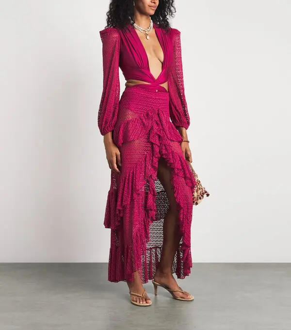 PatBO Crochet Ruffle Maxi Skirt