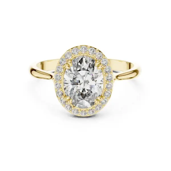 AYA FINE JEWELRY 14k Gold Oval Solitaire Diamond Halo Engagement Ring - Yellow