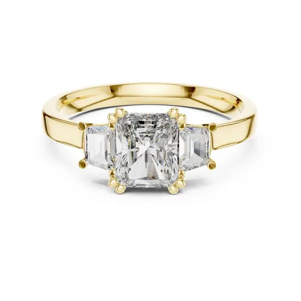 AYA FINE JEWELRY Radiant Cut Three Stone Lab Diamond Ring With Baguette Side Stones - Yellow