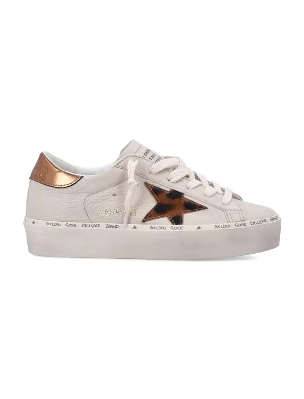 GOLDEN GOOSE Hi Star Platform Sneaker With Animal Print Star - Cream/beige/brown