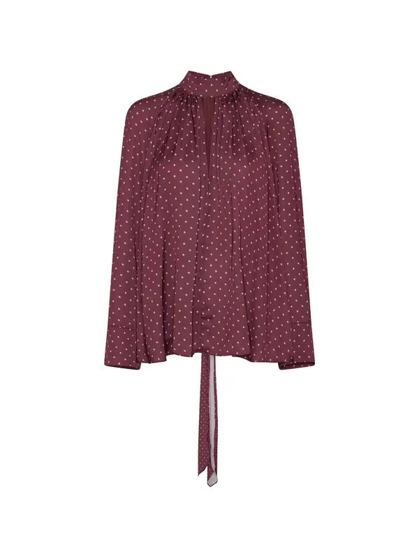 ROTATE BY BIRGER CHRISTENSEN Satin High-neck Blouse With Polka Dot Floral Print And Lace-up Back - Rosso