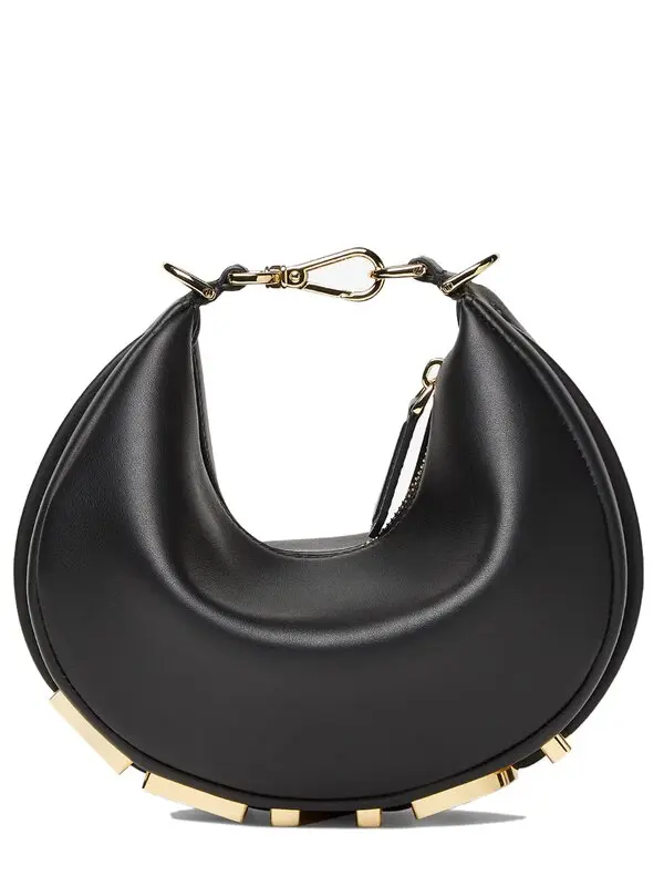 Fendi Vintage Gold-tone Lettering Mini Leather Zip Crossbody Bag - Nero