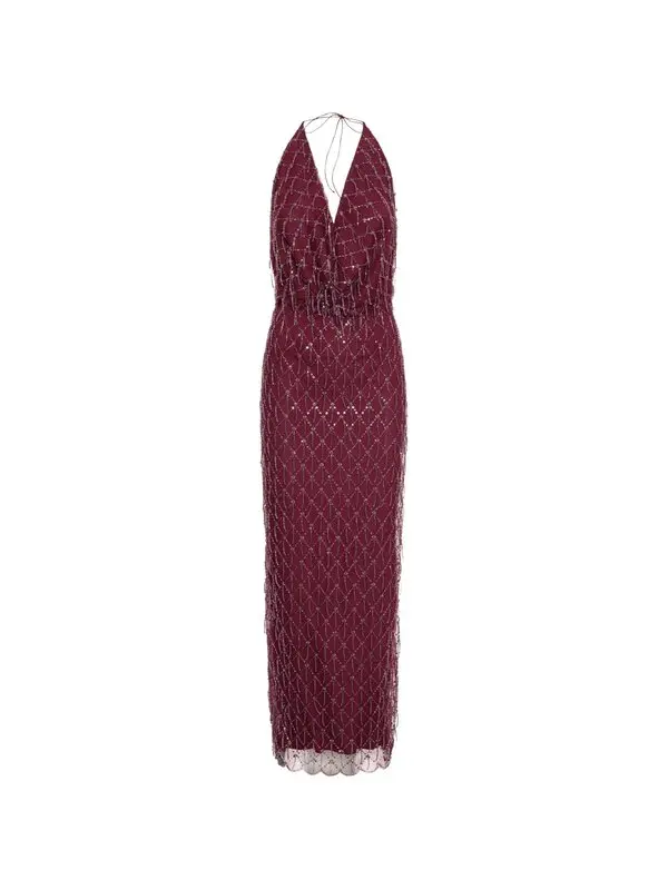 ROTATE BY BIRGER CHRISTENSEN Sequined And Beaded Halterneck Mini Dress - Rosso