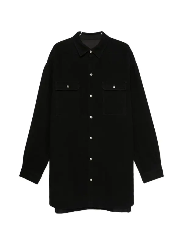 Rick Owens Long Wool Overshirt With Side Pockets And Buttoned Chest Pockets - Nero