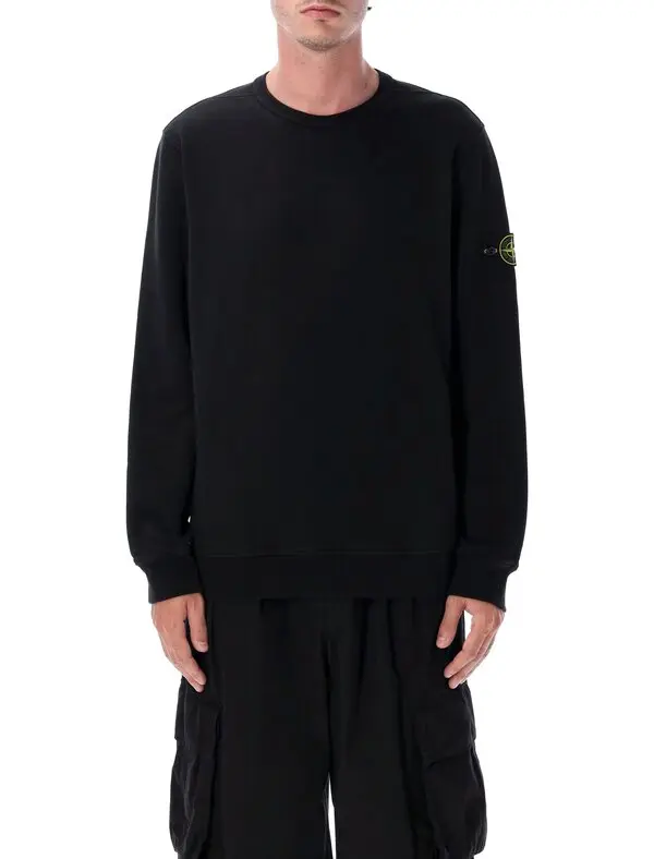 Stone Island Organic Cotton Crewneck Sweatshirt With Sleeve Badge - Nero