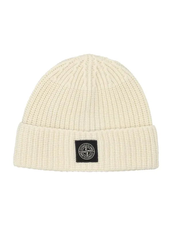 Stone Island Geelong Wool Rib Knit Beanie With Compass Patch