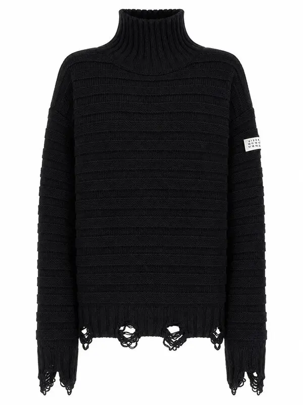 MAISON MARGIELA High Neck Distressed Pullover Sweater