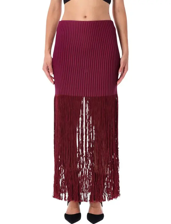 Alaïa High-rise Ribbed Knit Fringed Skirt - Viola