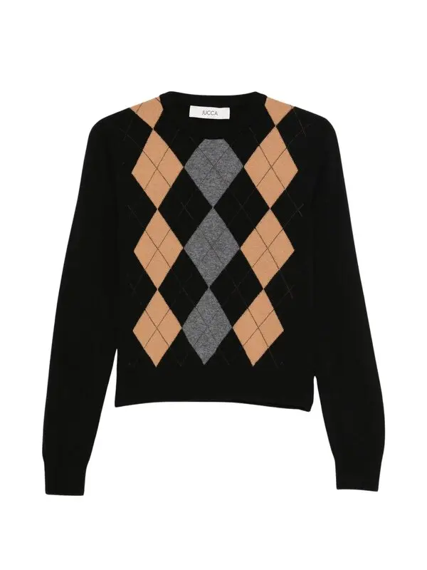 JUCCA Argyle Patterned Crew Neck Sweater - Black