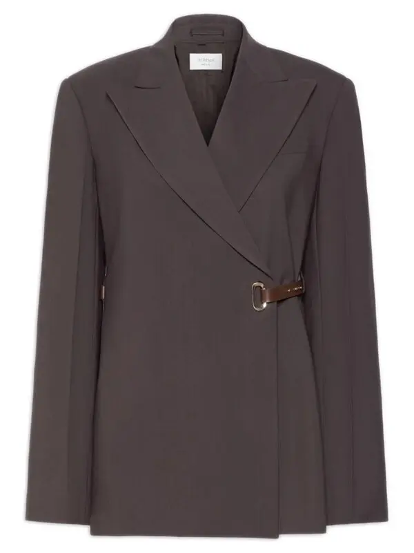 Sportmax Stretch Viscose Belted Utility Jacket With Padded Shoulders - Marrone