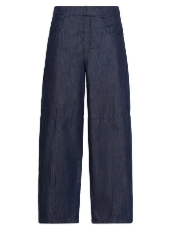 Max Mara 100% Cotton High-waisted Denim Trousers With Slit Legs - Blu