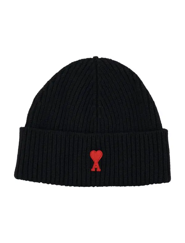 AMI Paris Felted Merino Wool Beanie With Fold-over Cuff - Nero