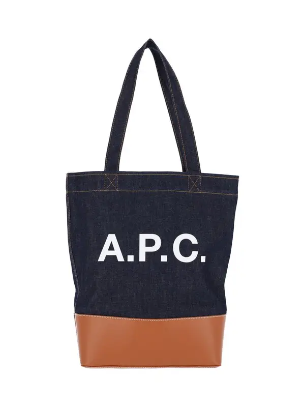 A.p.c. Denim And Leather Tote Bag - Brown