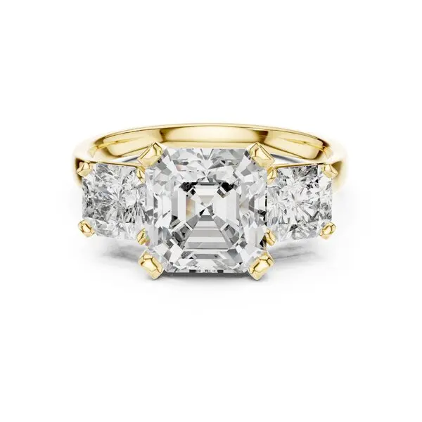 AYA FINE JEWELRY Three Stone Emerald And Radiant Cut Lab Diamond Ring In 10k Gold - Yellow