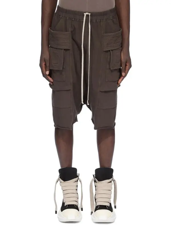 Rick Owens Cargo Bermuda Shorts With Drop Crotch And Drawstring Waist - Grigio