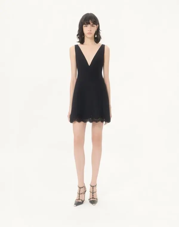 Valentino Garavani Crepe Couture Short Dress With Lace Trim