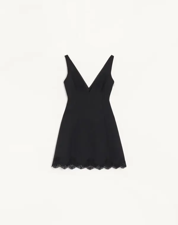 Valentino Garavani Crepe Couture Short Dress With Lace Trim - Black