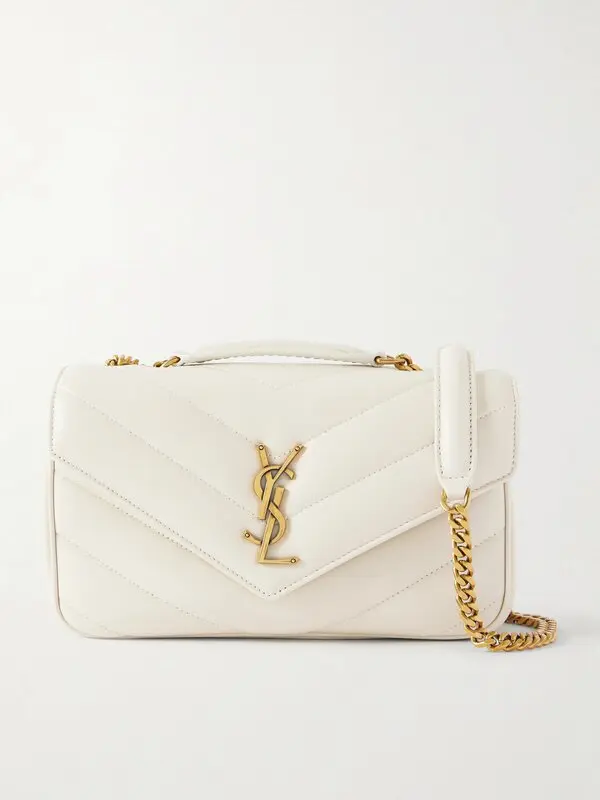 Saint Laurent Loulou Small Matelassé Leather Shoulder Bag - White