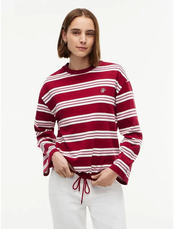 Tommy Hilfiger Relaxed Fit Striped Drawcord T-shirt - Stripe Raspberry