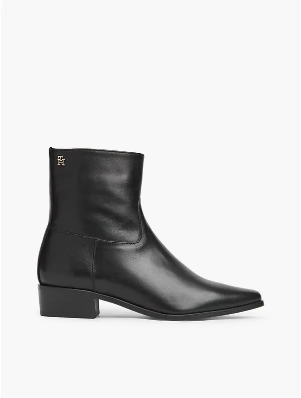 Tommy Hilfiger Leather Ankle Boots With Block Heel
