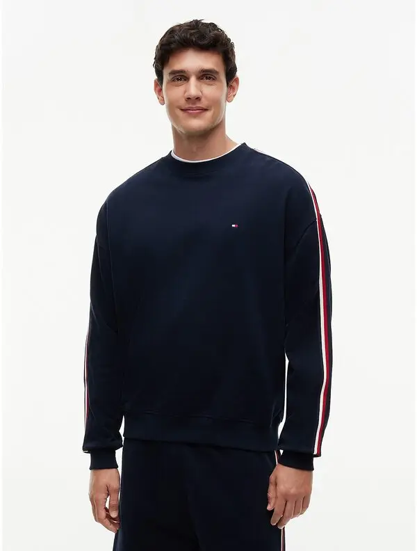 Tommy Hilfiger Signature Stripe Terry Lounge Sweatshirt - Navy Blue