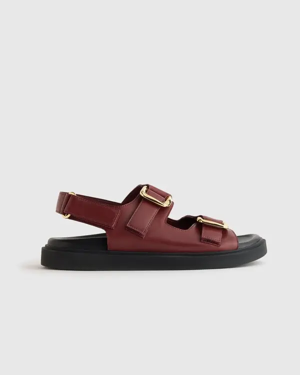 Quince Italian Leather Double Buckle Slingback Sandal - Merlot