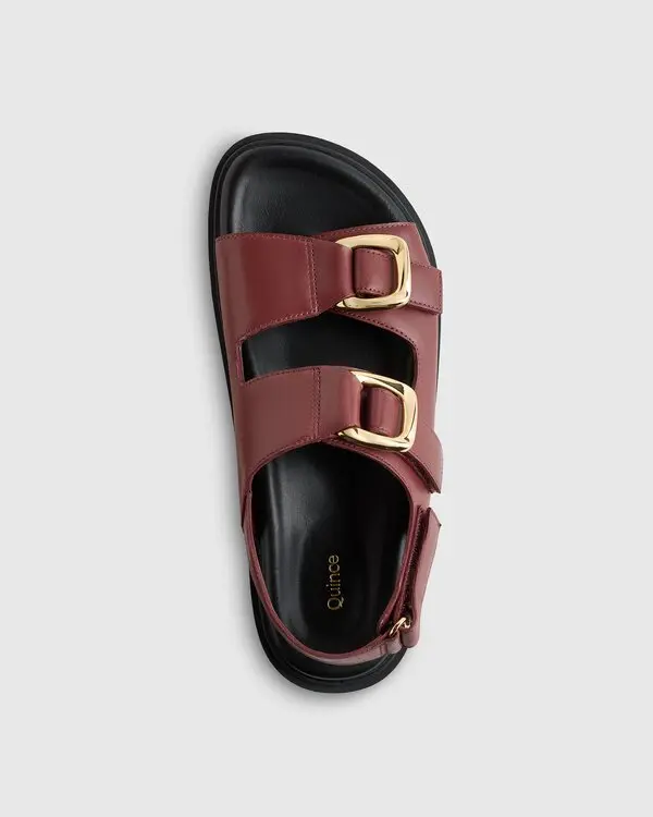 Quince Italian Leather Double Buckle Slingback Sandal - Merlot