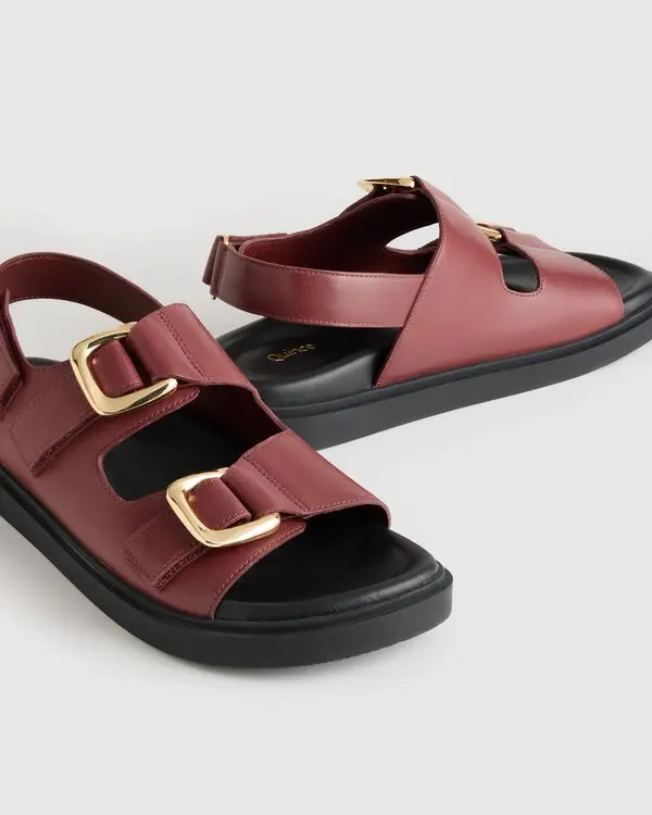 Quince Italian Leather Double Buckle Slingback Sandal - Merlot