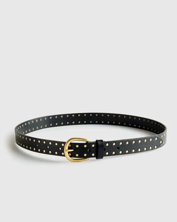 Quince European Leather Flat Stud Belt - Black/gold