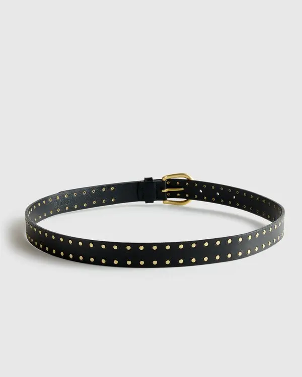 Quince European Leather Flat Stud Belt - Black/gold