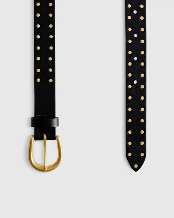 Quince European Leather Flat Stud Belt - Black/gold