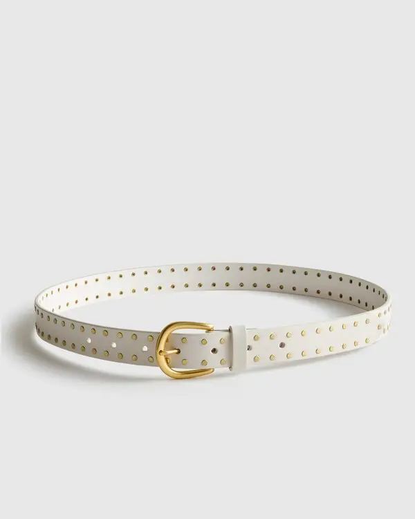 Quince Ellie European Leather Flat Stud Belt - Bone