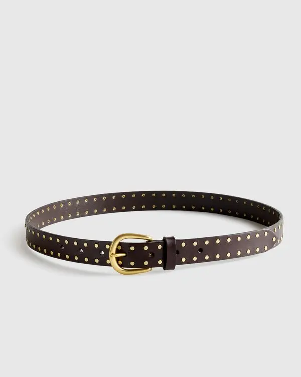 Quince Ellie European Leather Flat Stud Belt - Espresso Brown