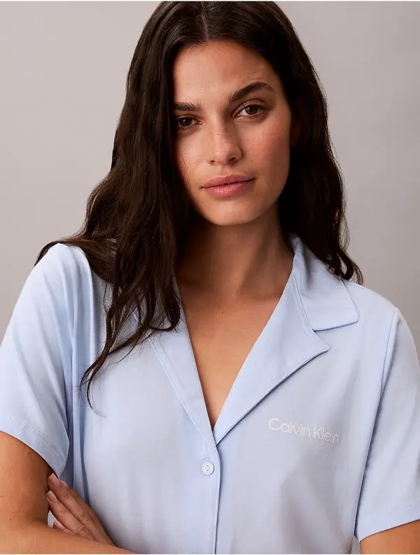 Calvin Klein Cotton Modal Stretch Sleep Shirt And Shorts Set - Whimsical Blue