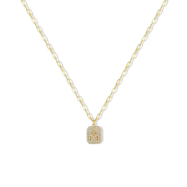 Argento Vivo Pave Initial Dog Tag Necklace - Gold