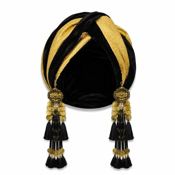 JULIA CLANCEY Reversible Turban With Tassels - Black/gold