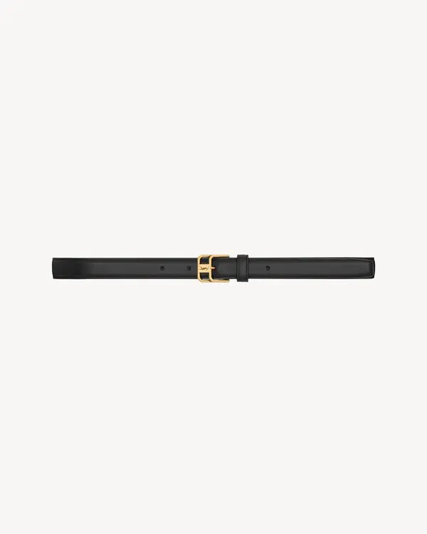 Saint Laurent Cassandre Double-buckle Thin Belt In Smooth Leather - Black
